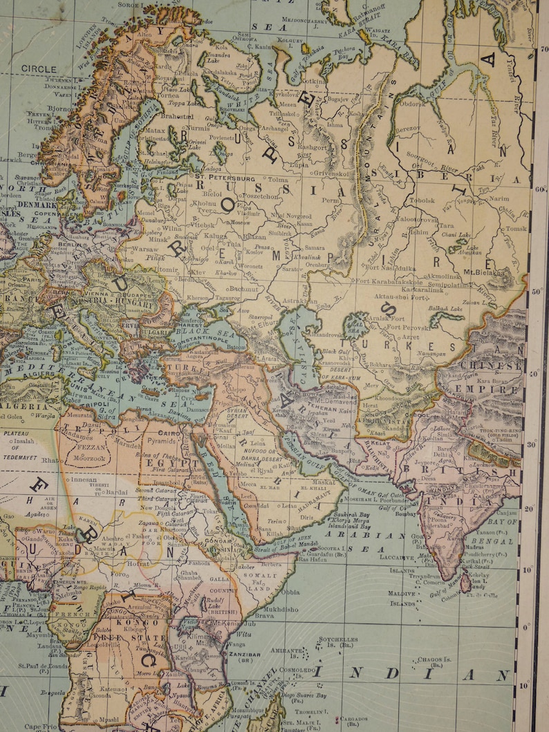 Large 1892 World Map on Mercators Projection Rand Mcnally - Etsy