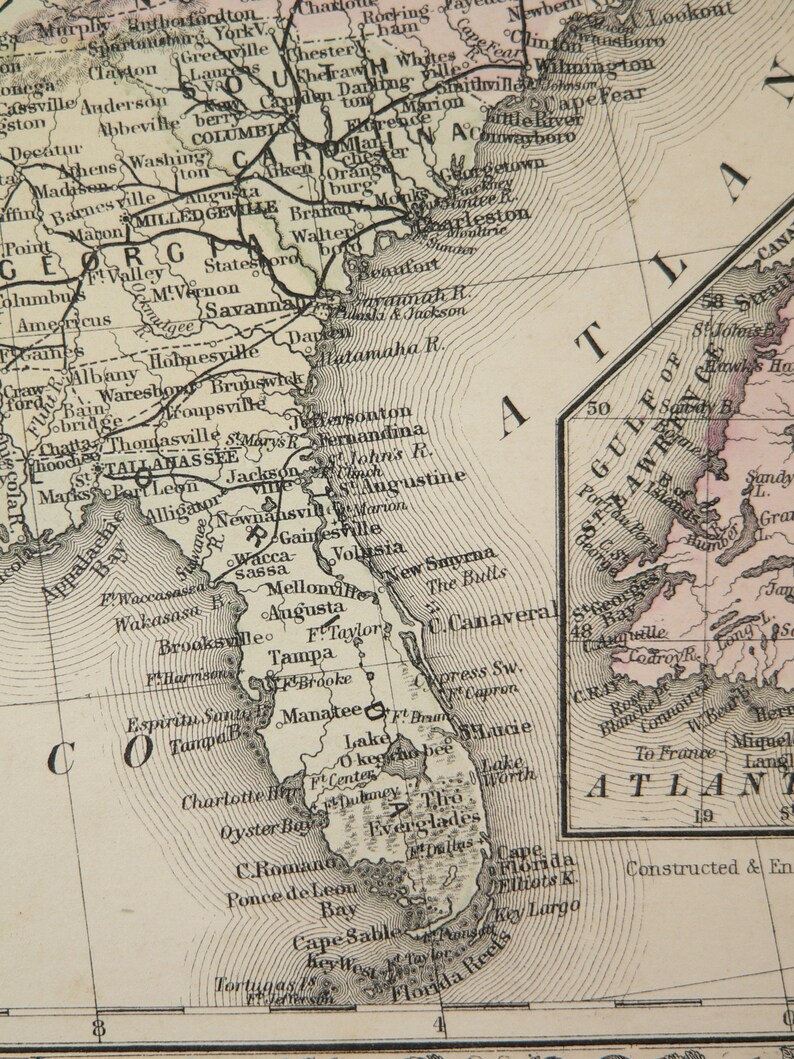 Antique Map of United States Map USA Vintage Map 1872 Mitchell | Etsy