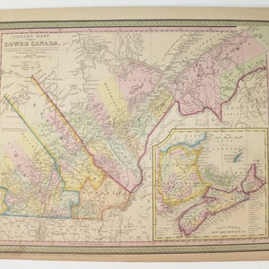 Original Vintage Quebec Map, Quebec Canada Map 1852 Mitchell ...