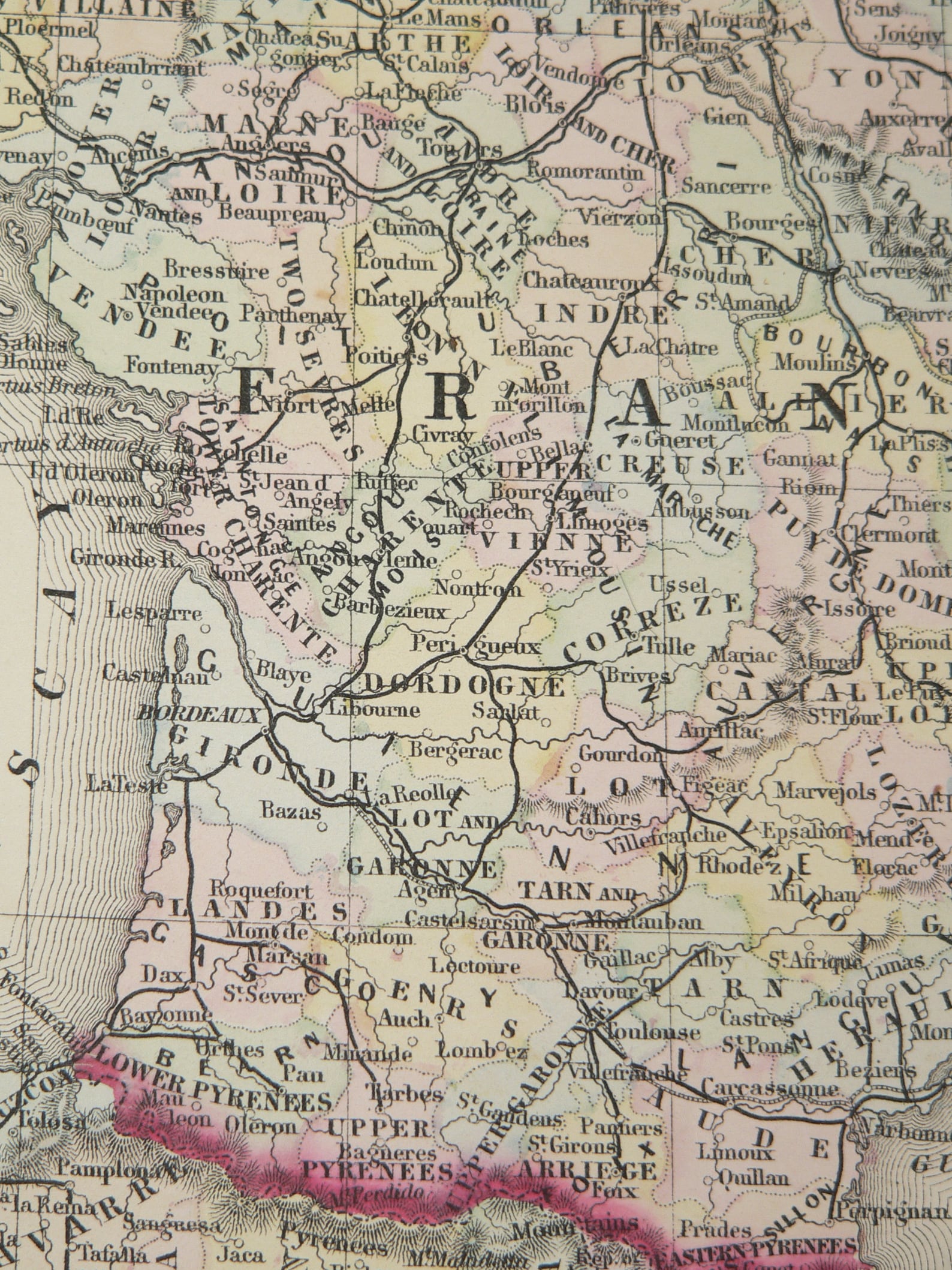 1872 Mitchell Map of France, Spain Map Portugal, Europe Travel Map ...