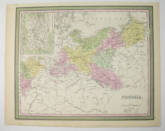 1854 Mitchell Map of Prussia Germany, Original Antique Prussia Map With ...