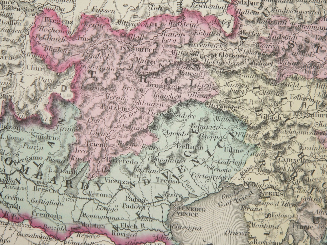 Antique Austria Map 1856 Colton Map, Hungary, Transylvania, Croatia ...