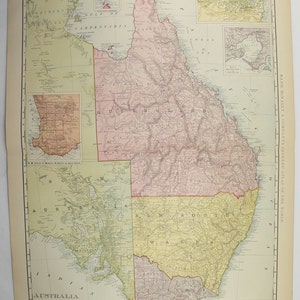 Large Vintage Map of Australia 1901 Antique Australia Map, Australian ...