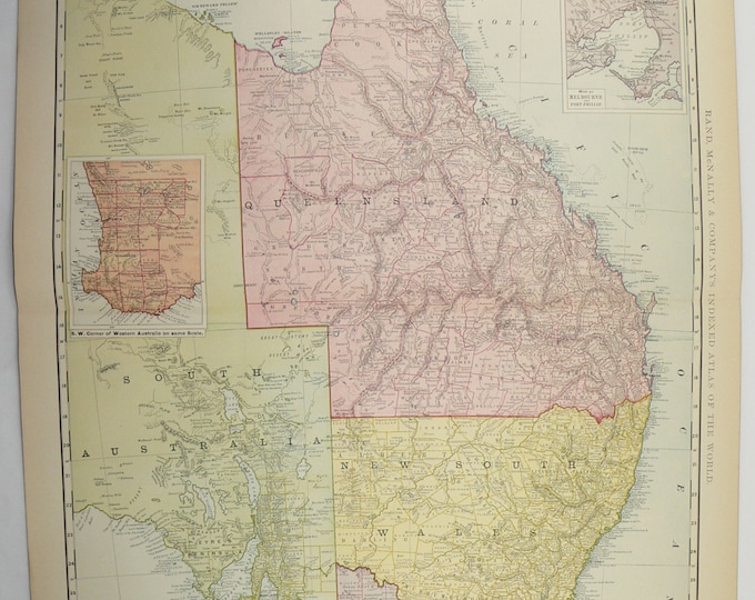 Large Vintage Map of Australia 1901 Antique Australia Map, Australian ...