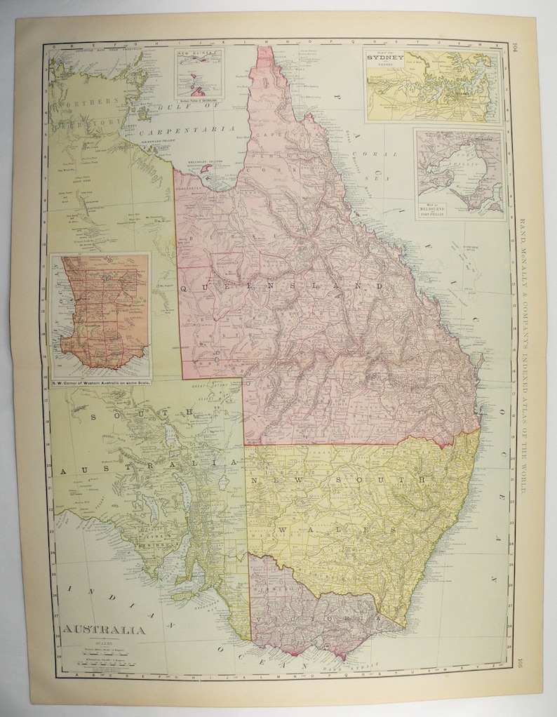 Large Vintage 1901 Map of Australia, Antique Australian Decor - Etsy