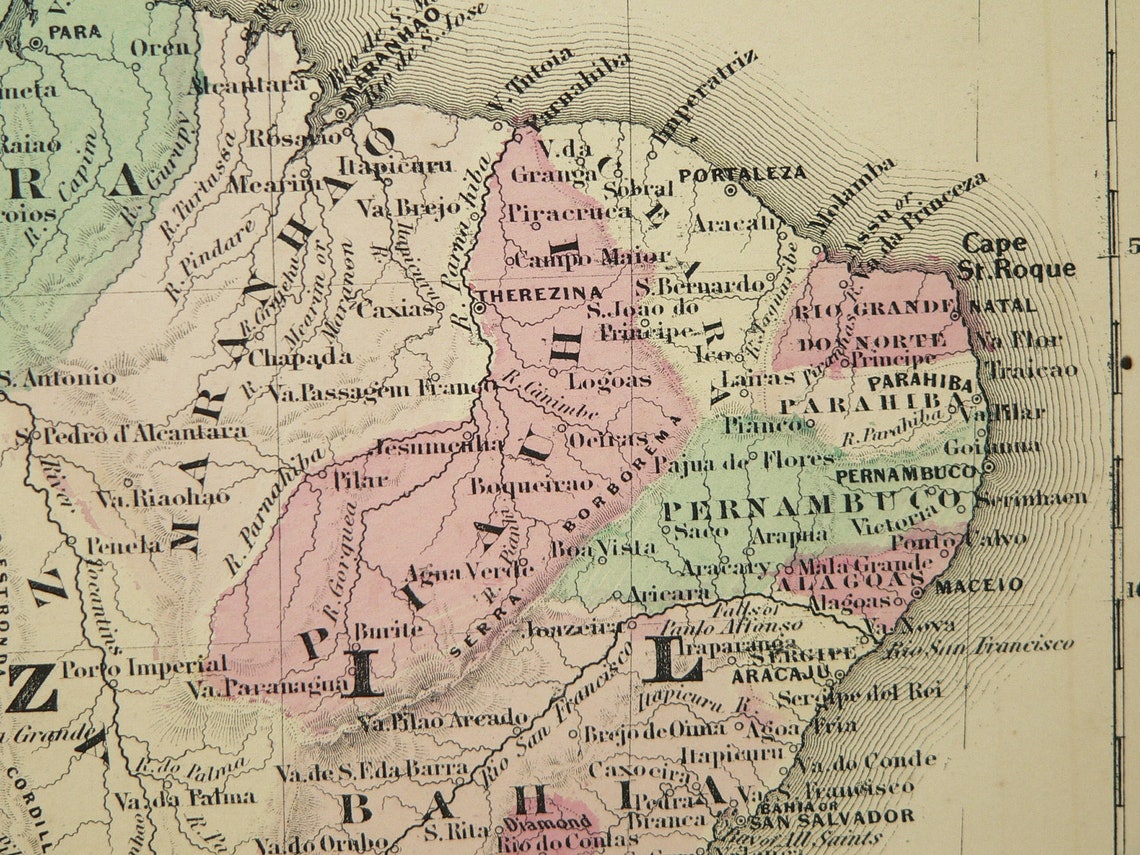 1800s Antique Map of Brazil South America 1863 Johnson Map - Etsy