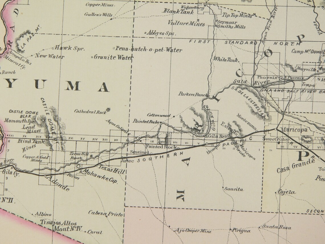 1889 Large Arizona Map New Mexico Map Southwest US State - Etsy