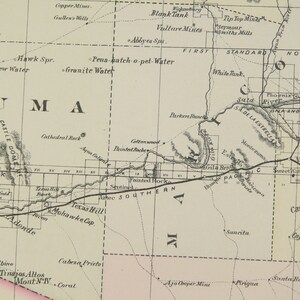 1889 Large Arizona Map, New Mexico Map, Southwest US State Map, Antique ...