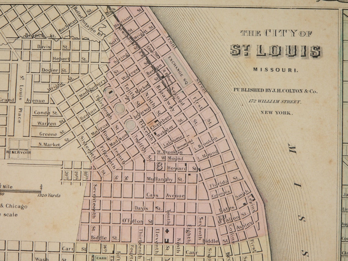 Antique Chicago Map, St Louis Map 1856 Colton Map, City Street Map ...