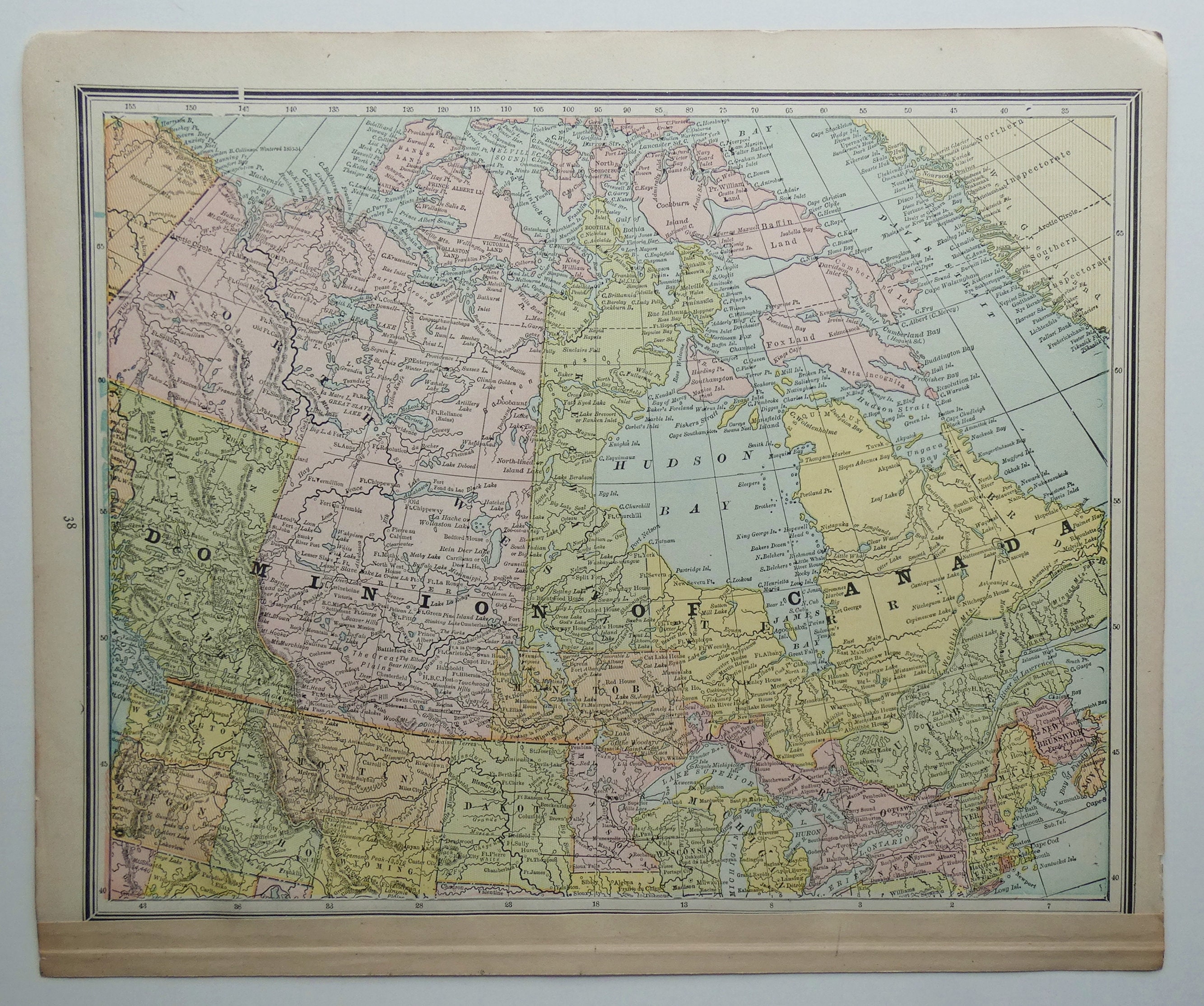 1889 Antique North America Map, United States, Canada, Mexico, Central ...