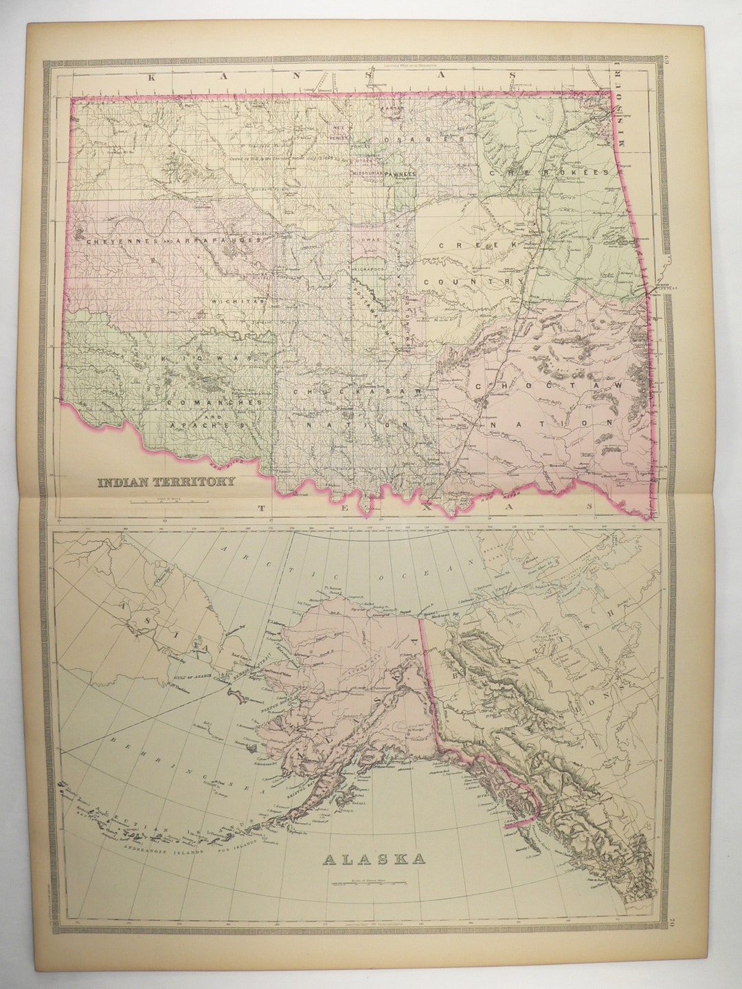 Antique Alaska Map, Indian Territory Map 1889 Bradley Map US Territory ...