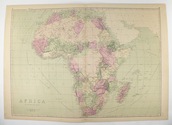 Pink Yellow Map Old Upper Nubia Map Gulf of Aden Map Red Sea Abyssinia ...