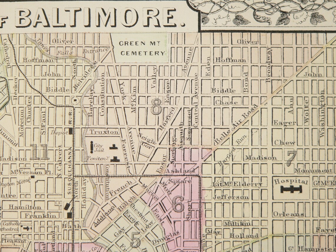 Antique Baltimore Map 1872 Mitchell Map of Baltimore MD City - Etsy