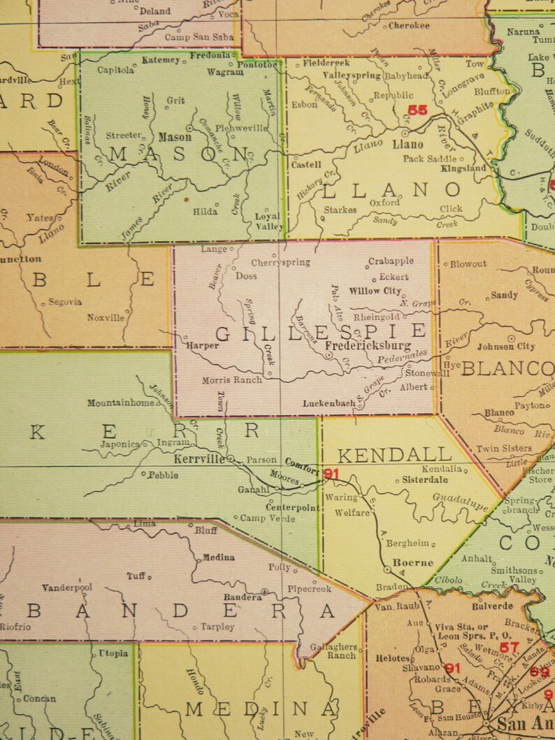 Large Vintage Texas Map Eastern Texas 1908 Original Antique | Etsy