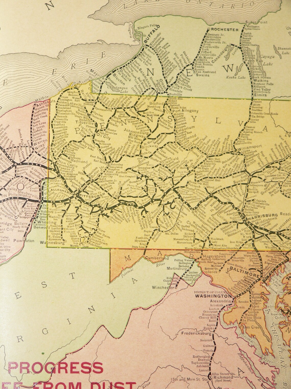 Large Pennsylvania Railroad Map, Original Antique Map 1908 Rand Mcnally ...
