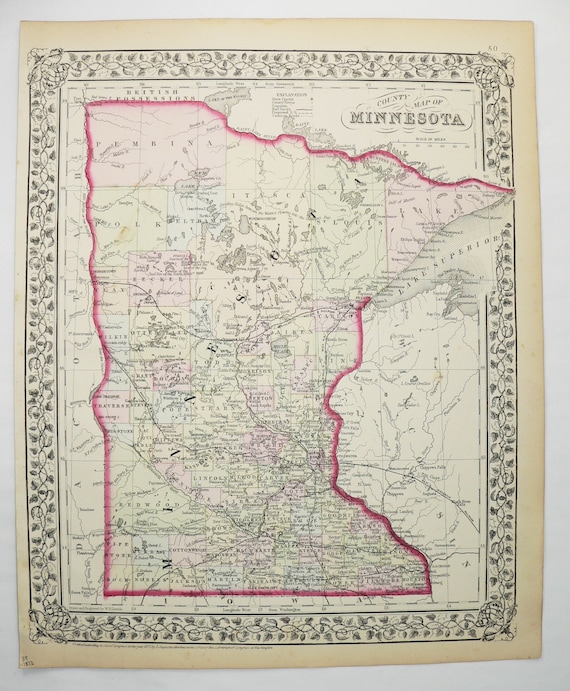 Antique Map of Minnesota State 1872 Mitchell Map - Etsy