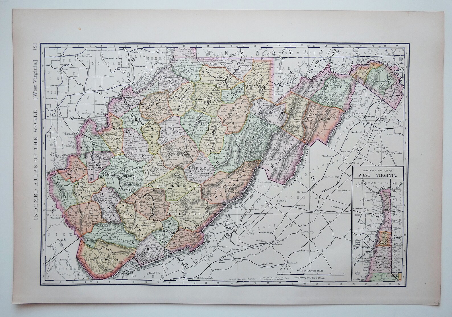 1892 Antique West Virginia Map, Rand Mcnally Atlas Map to Frame ...