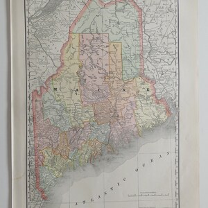1892 Antique Maine Map, Original Vintage Map of Maine, Rand Mcnally ...