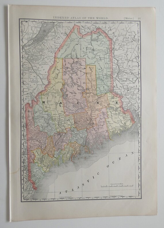 1892 Antique Maine Map Original Vintage Map of Maine Rand - Etsy