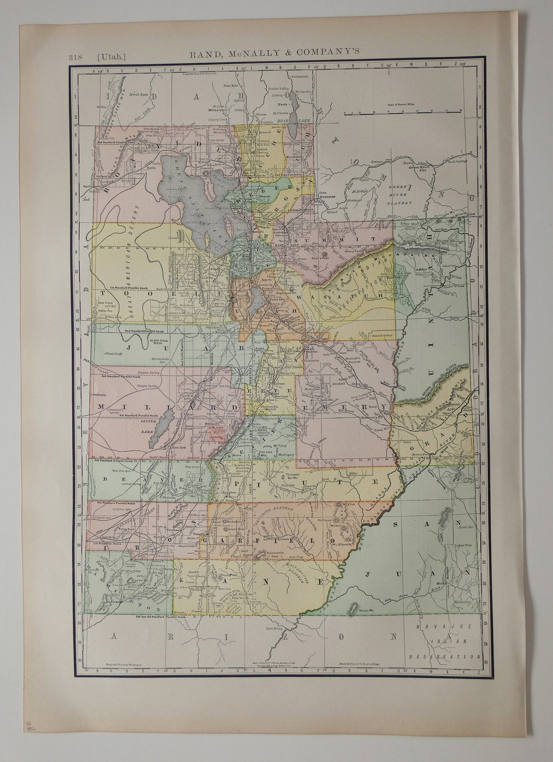 1892 Vintage Utah Map, Original Vintage Map of Utah, Rand Mcnally Atlas ...