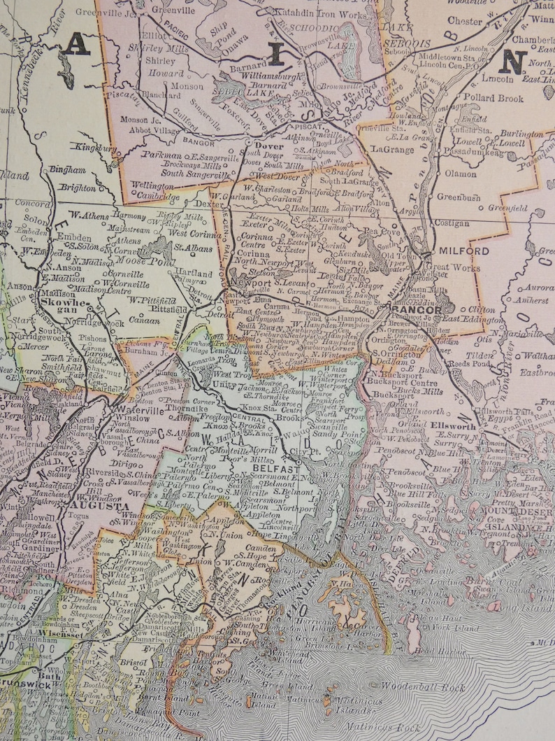 1892 Antique Maine Map Original Vintage Map of Maine Rand - Etsy