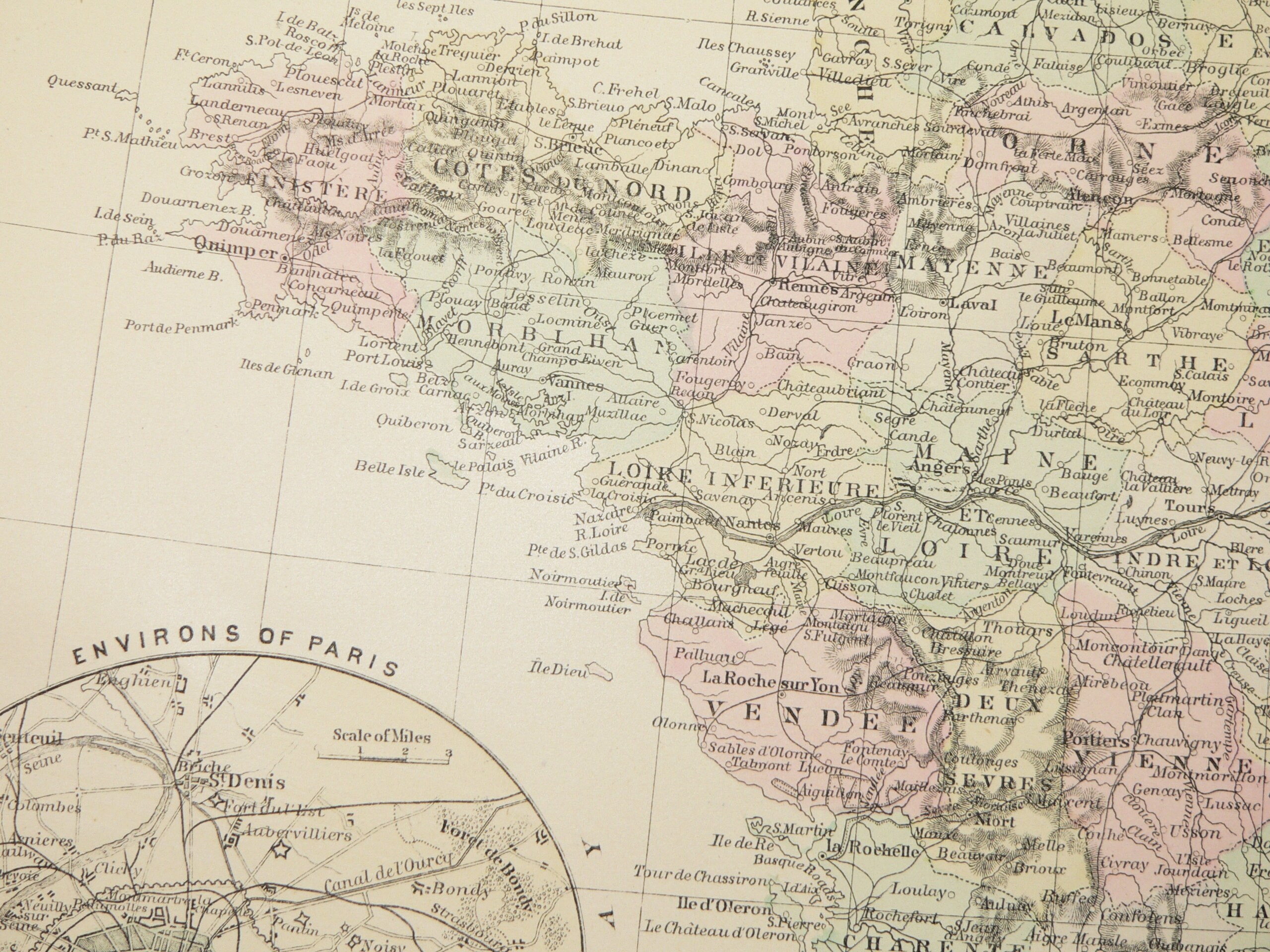 1886 Antique France Map 1886 Bradley Atlas Map of France, Vintage ...
