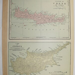 1897 Vintage Asia Map, Middle East, Crete Cyprus, Antique Map From the ...