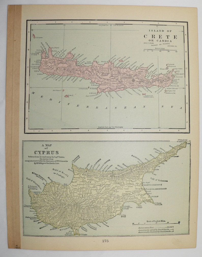 1897 Vintage Asia Map Middle East Crete Cyprus Antique Map | Etsy