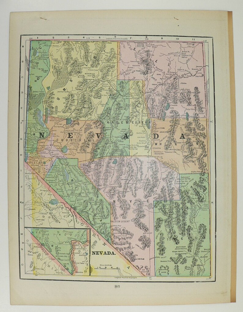 East Texas Map Nevada Arizona Map 1898 Southwest US State Map | Etsy