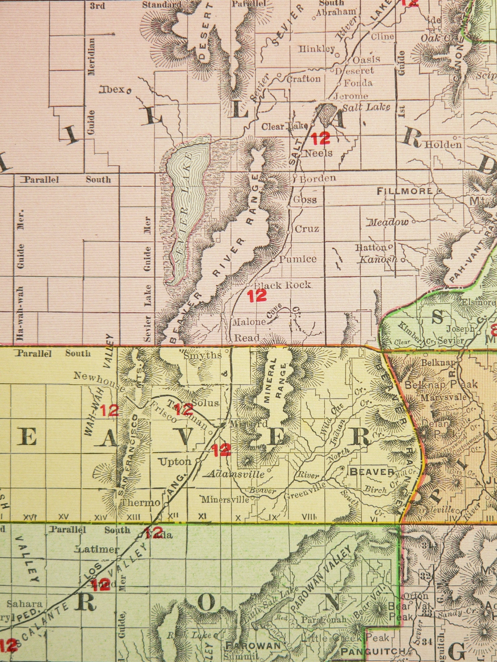 1908 Vintage Utah Map, Real Antique Map of Utah, Railroad Map, Western ...