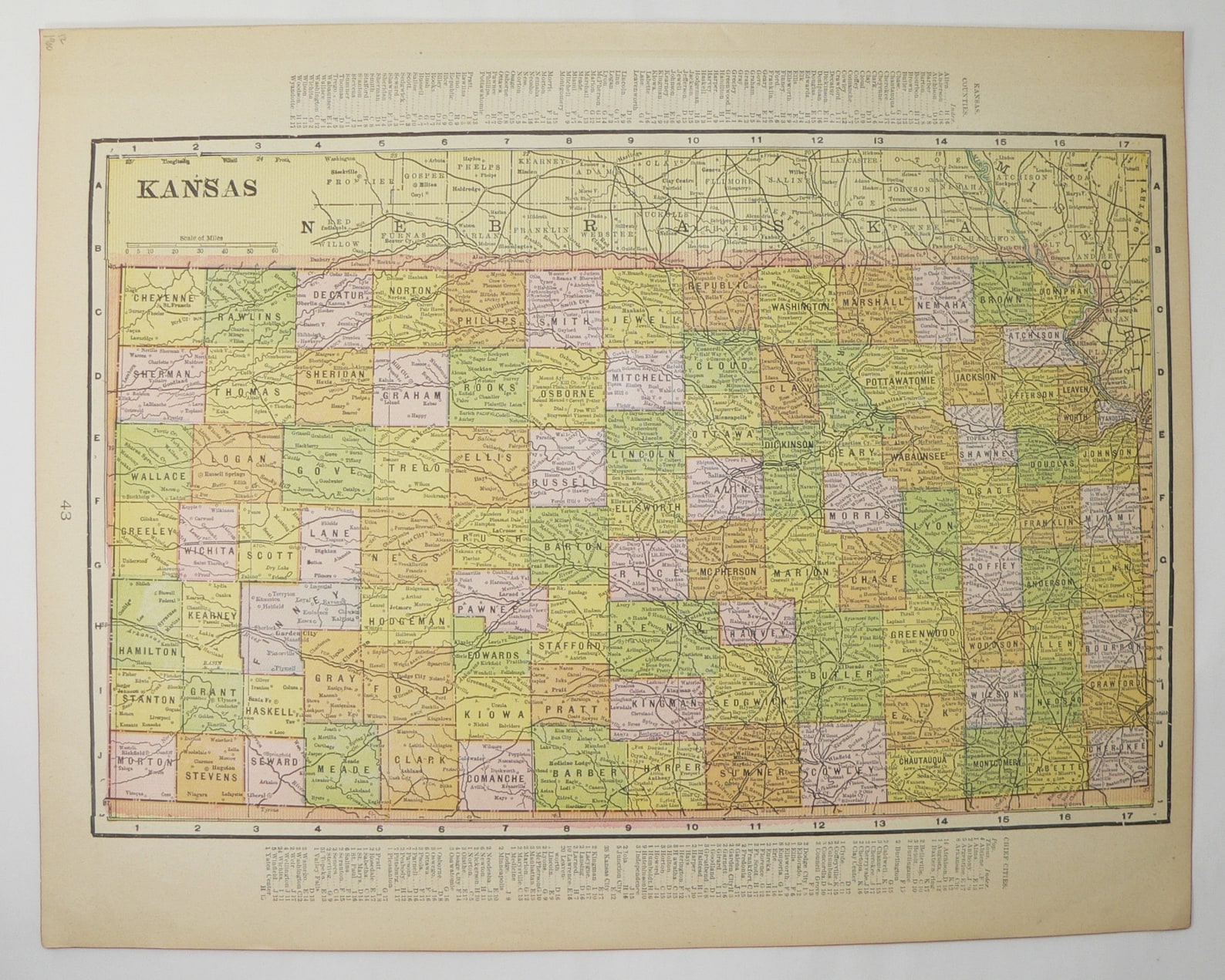 Antique Map of Nebraska, Kansas Map 1900 Midwest State Map, Vintage ...