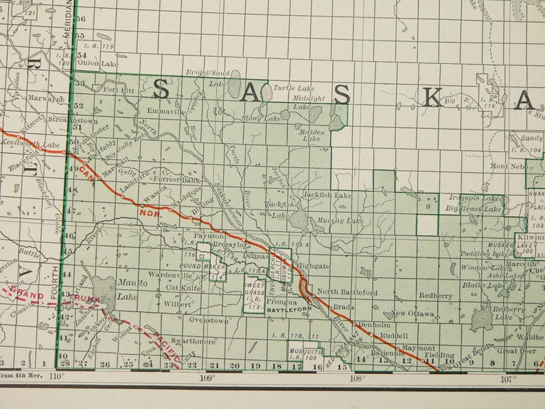 Vintage 1908 Map of Saskatchewan Canada, Original Antique Map ...