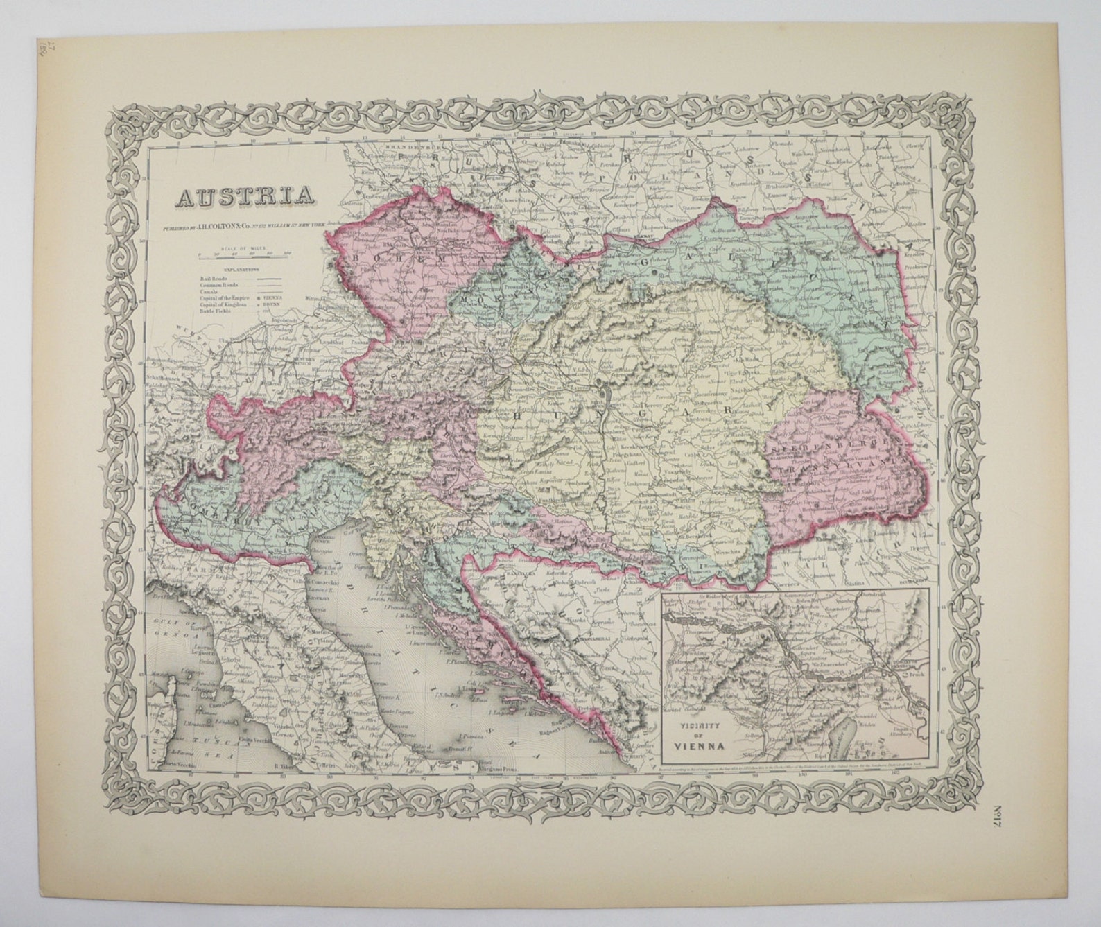 Antique Austria Map 1856 Colton Map, Hungary, Transylvania, Croatia ...