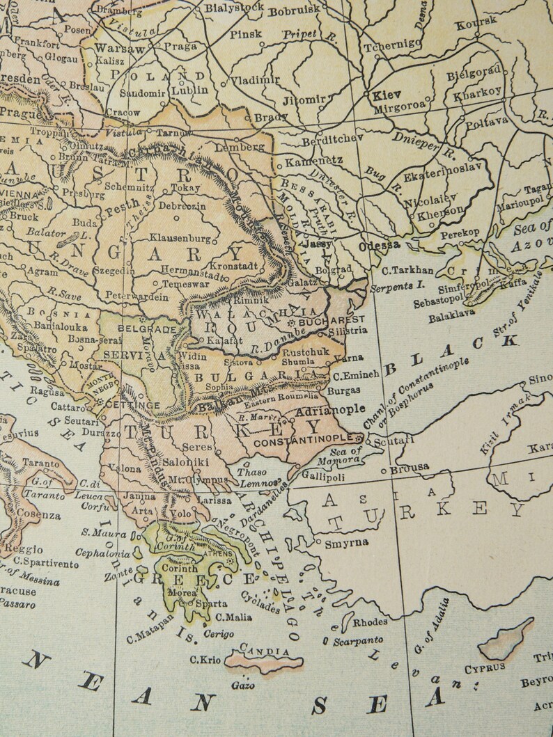 1896 Antique Europe Map, Vintage Home Decor, 1st Anniversary Gift for ...
