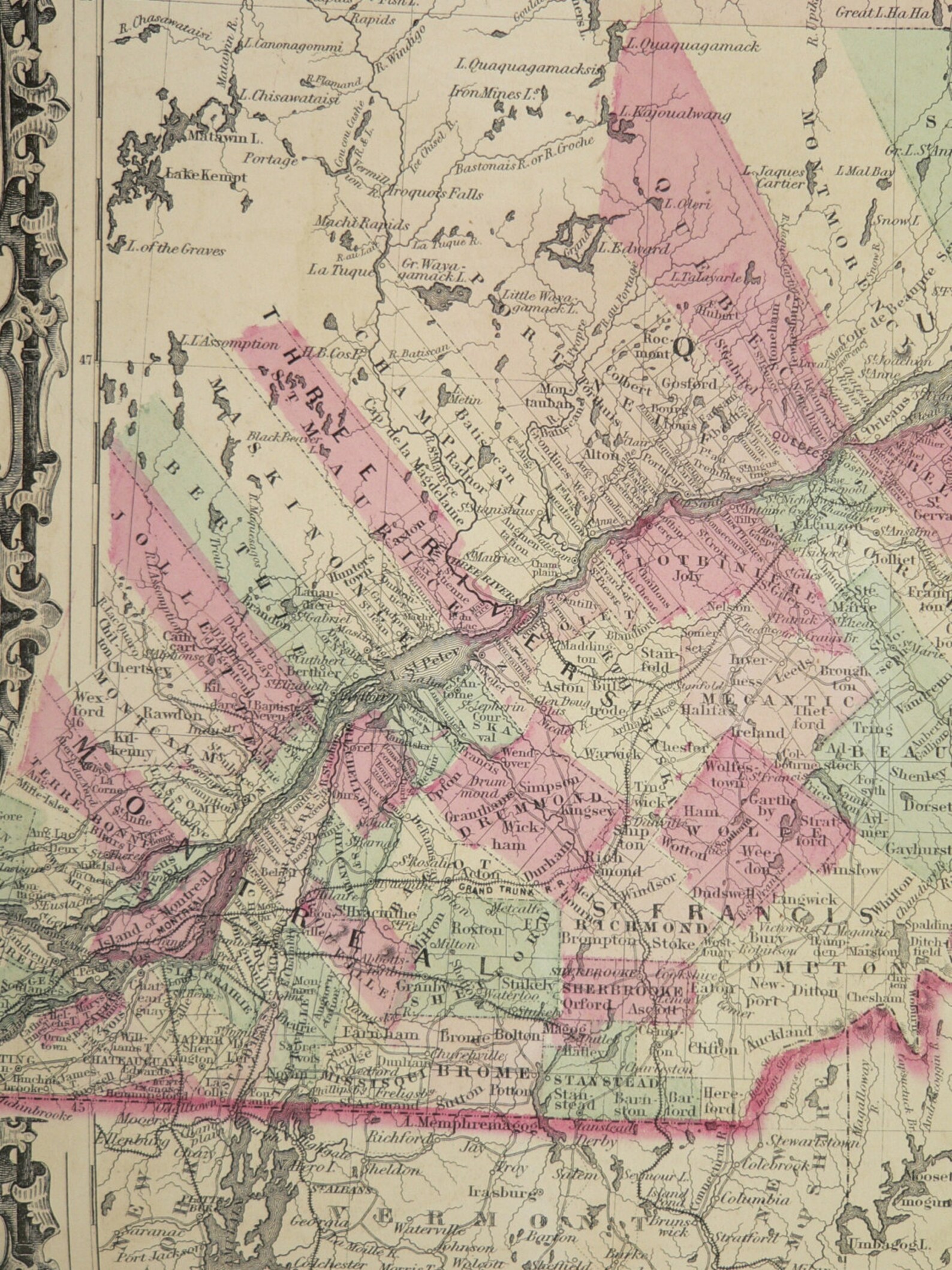 1862 Johnson Map of Ontario and Quebec Canada, Original Vintage Map ...
