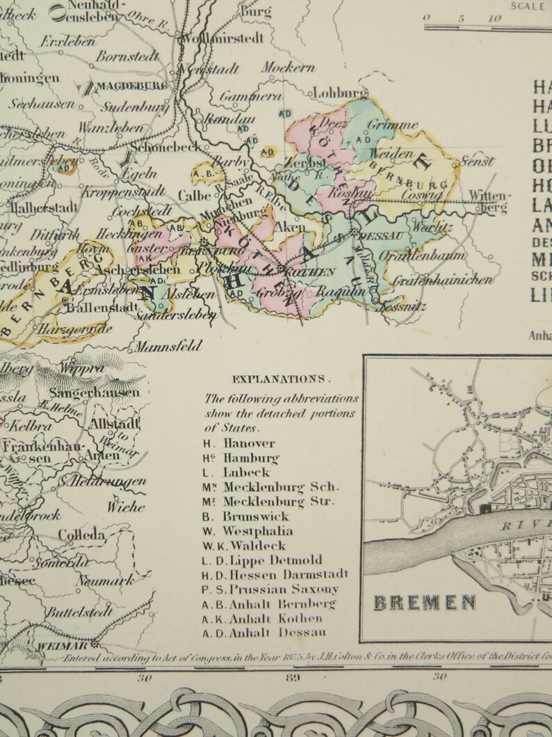 1856 Colton Map of Northern Germany, Antique Decor - Etsy
