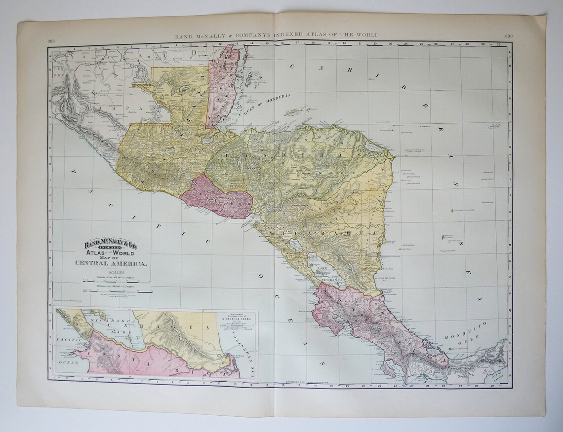 Large Vintage Map Central America Map 1892 Honduras Map | Etsy