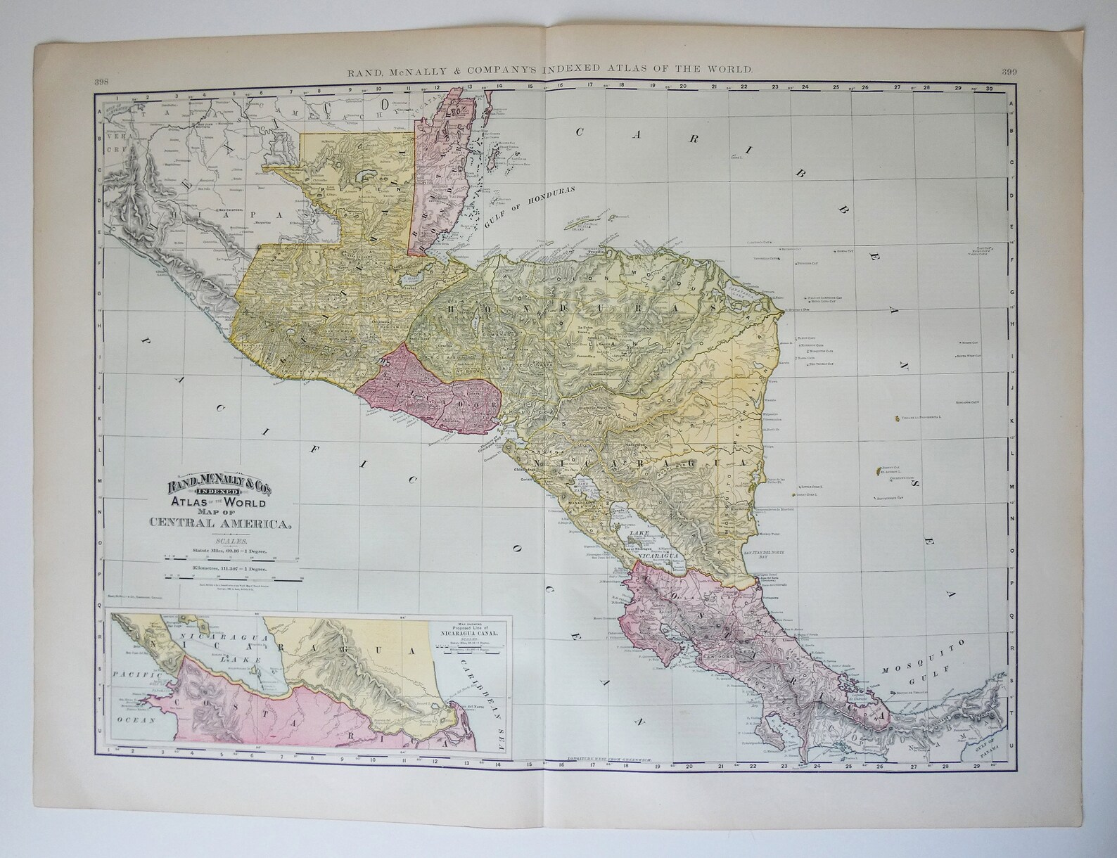 Large Vintage Map Central America Map 1892 Honduras Map | Etsy