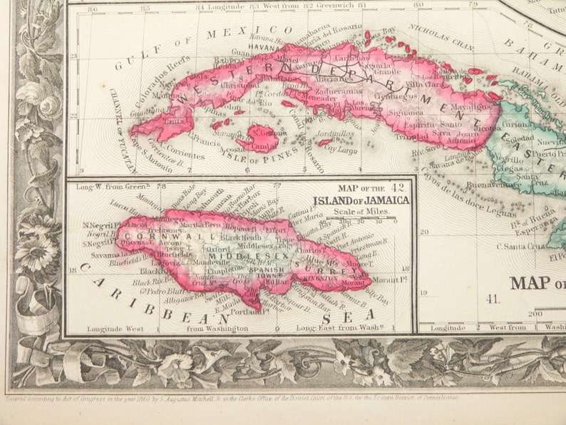1860 Mitchell Map of Mexico Central America West Indies - Etsy