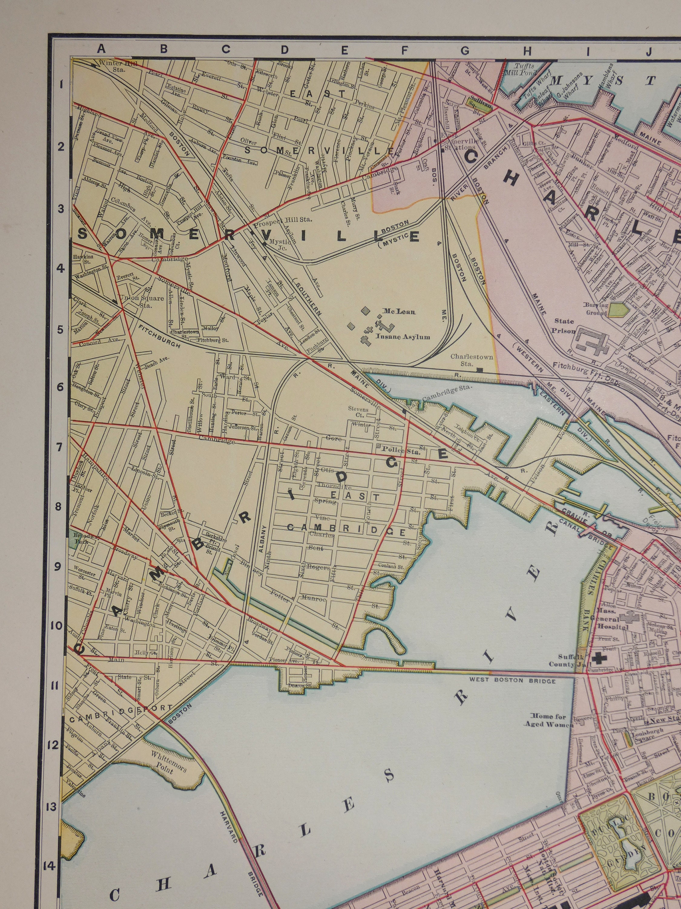 Real 1892 Large Boston Map Original Antique Map of Boston | Etsy