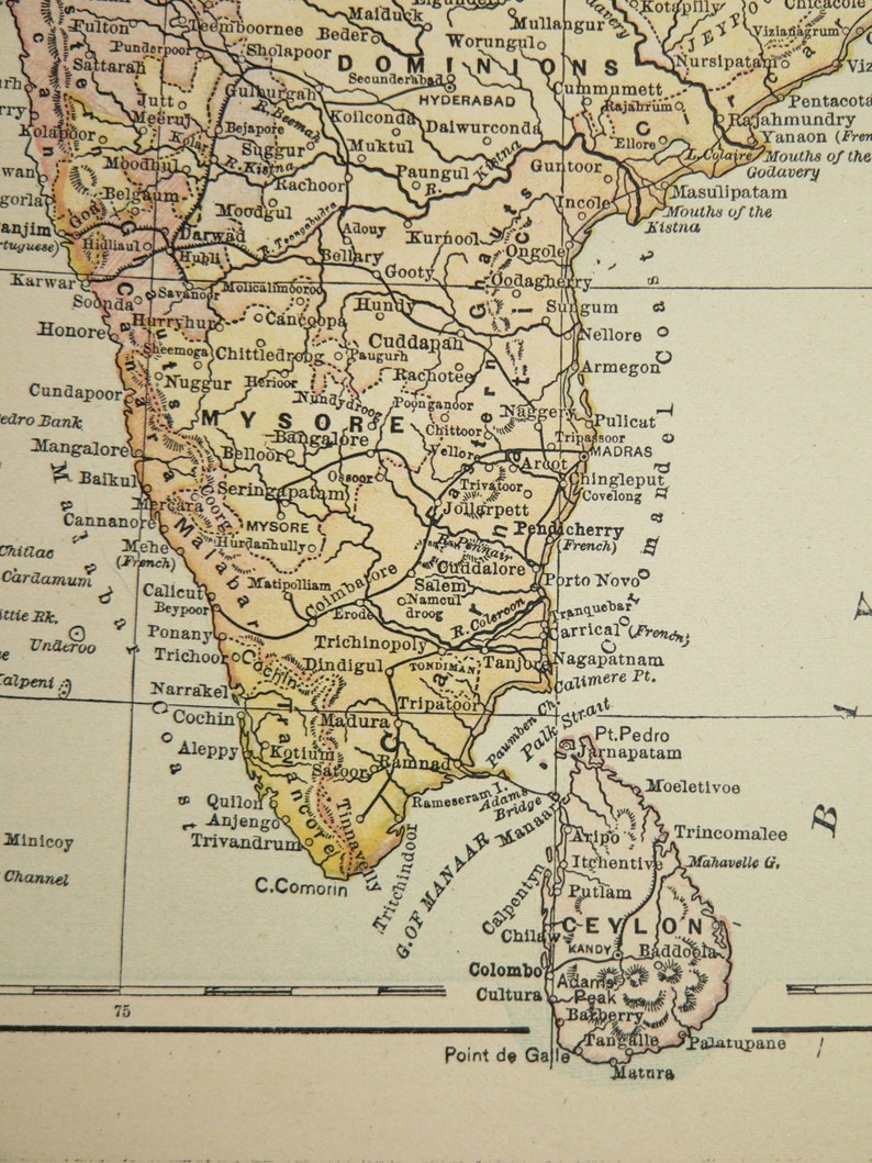 Mapa antiguo de la India 1896 Mapa vintage de la India Sri - Etsy México