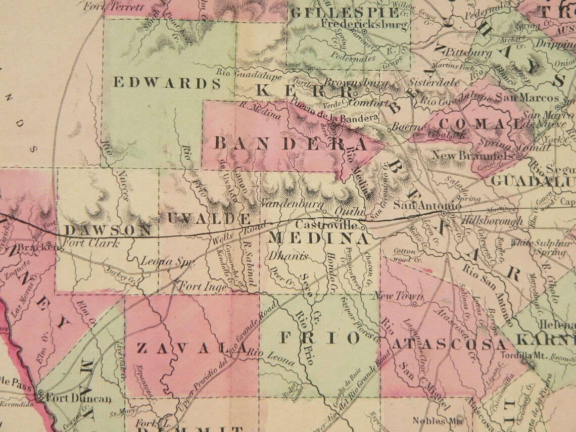 1864 Large Map of Texas Original Antique Texas Map by Johnson | Etsy