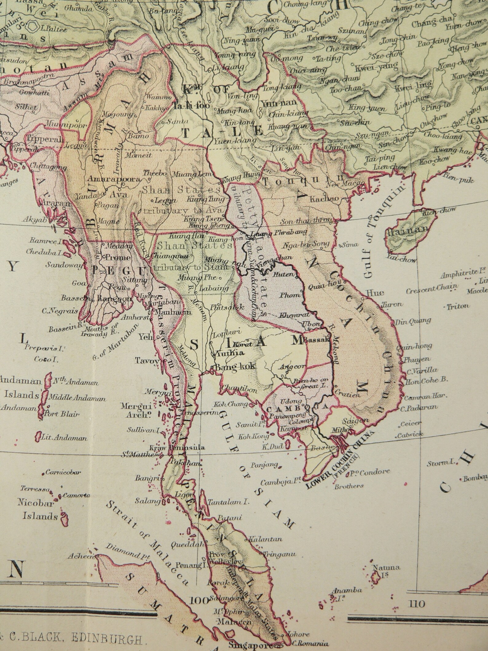 1873 Large Asia Map, Original Vintage Map of Asia, Middle East, India ...