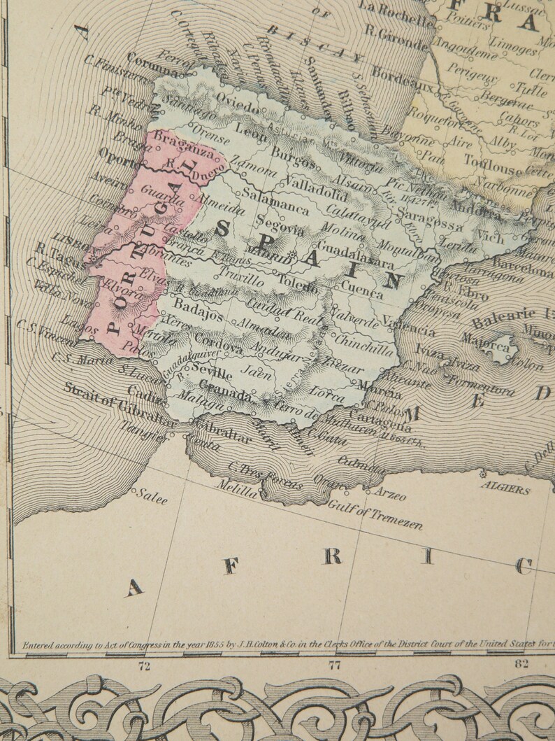 1856 Colton Europe Map, Real Antique Map of Europe, Handcolored Map ...
