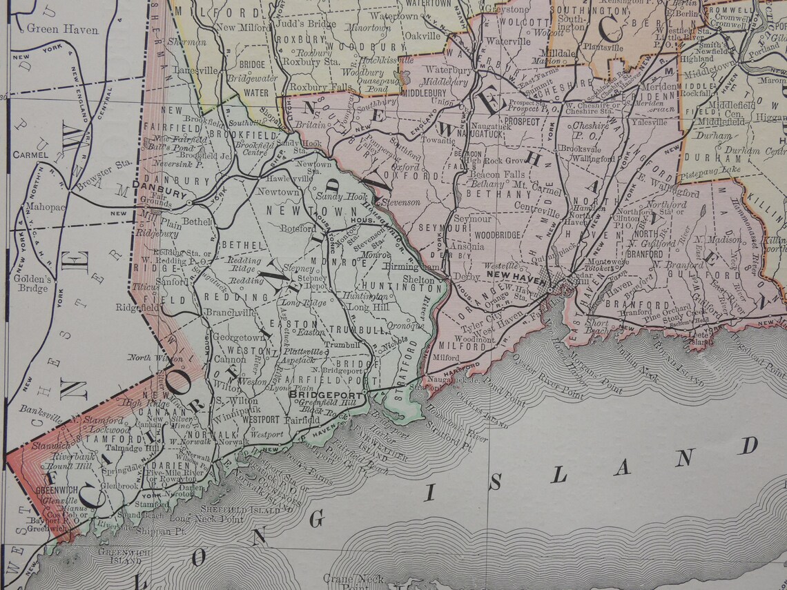 1892 Connecticut and Rhode Island Map Rand McNally Atlas Map | Etsy