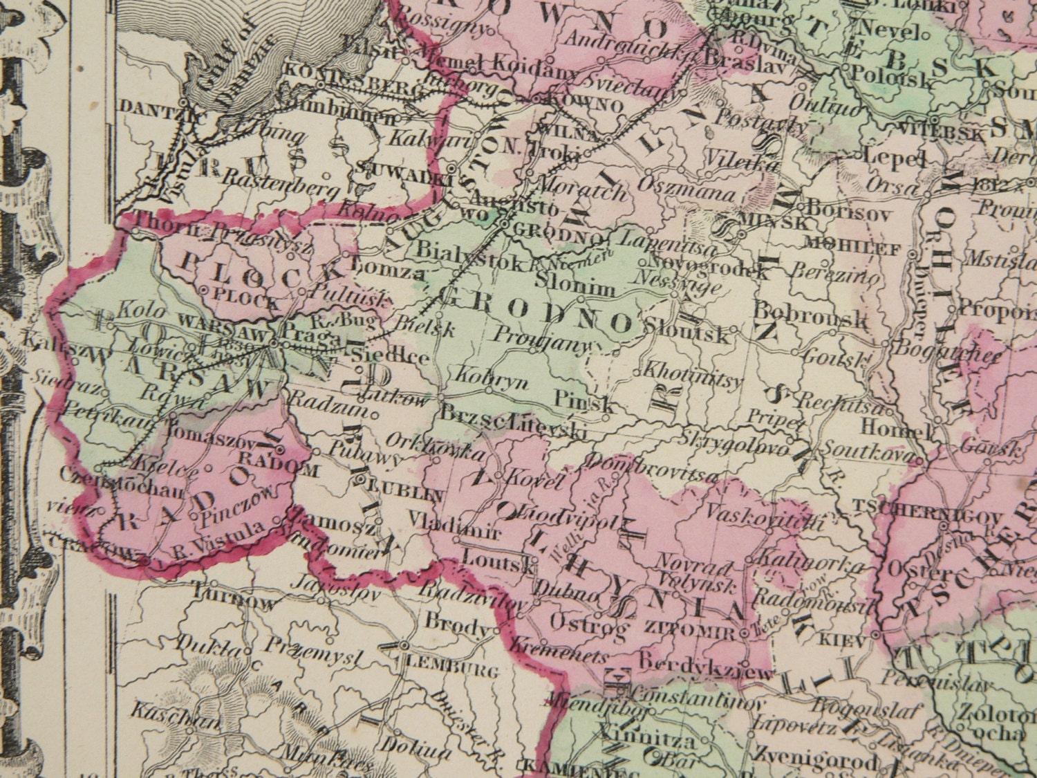 Original Antique Map of Russia, Ukraine Map Poland 1863 Johnson Map ...