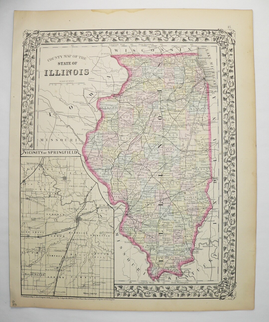 1872 Mitchell Illinois Map, IL Map, Antique Map of Illinois State ...