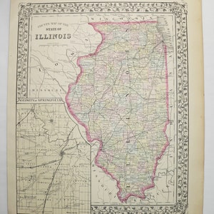 1872 Mitchell Illinois Map, IL Map, Antique Map of Illinois State ...