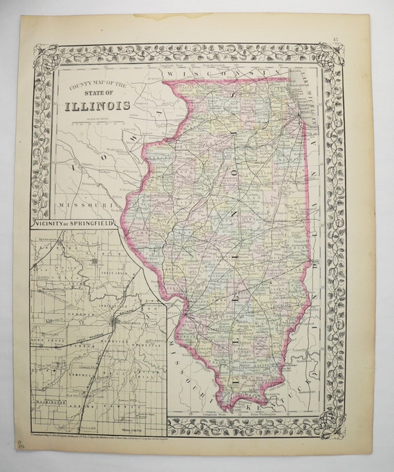 1872 Mitchell Illinois Map IL Map Antique Map of Illinois - Etsy