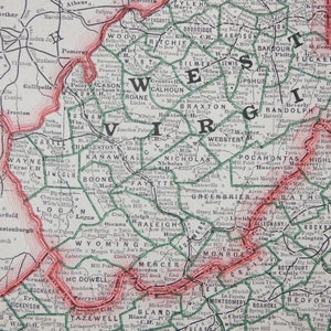 Antique 1884 Map of Tennessee and Kentucky, Virginia and West Virginia ...